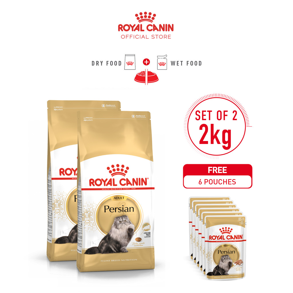 Royal Canin Persian Adult (2kg) Dry + (85g x 6 pouches) Wet Cat Food ...