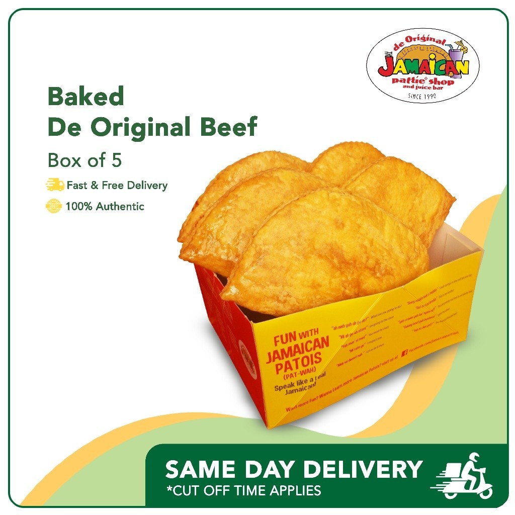 Jamaican Pattie Baked De Original Beef Box of 5 [Cooked, Pattie, Meat ...