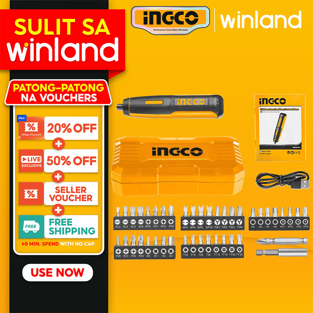 Ingco by Winland Lithium-Ion Cordless Screwdriver Set Portable ...