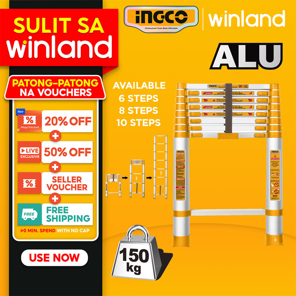 Ingco by Winland Telescopic Aluminum Ladder 6, 8, 10 Steps HLAD08061 ...