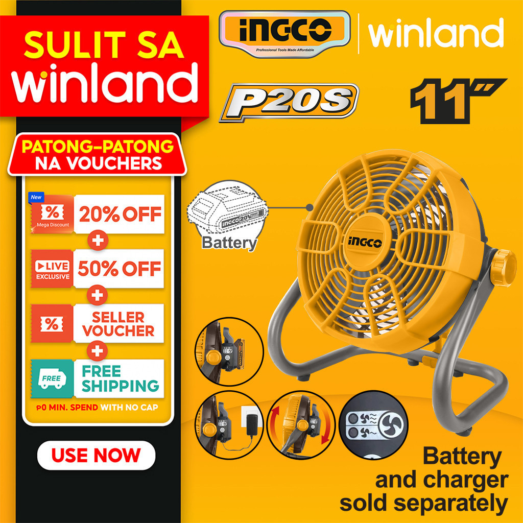 Ingco by Winland Rechargeable Fan 11" 2 Speed 20V CFALI2002 P20S ING-CT ...