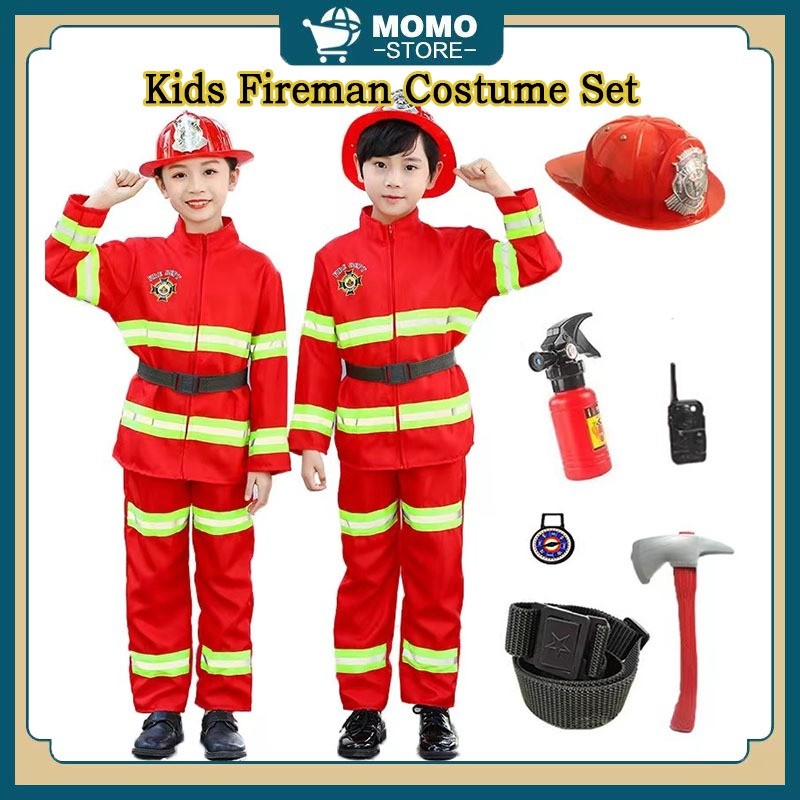 Fireman Costume For Kids Firefighter Cosplay Uniform Clothing Unisex ...