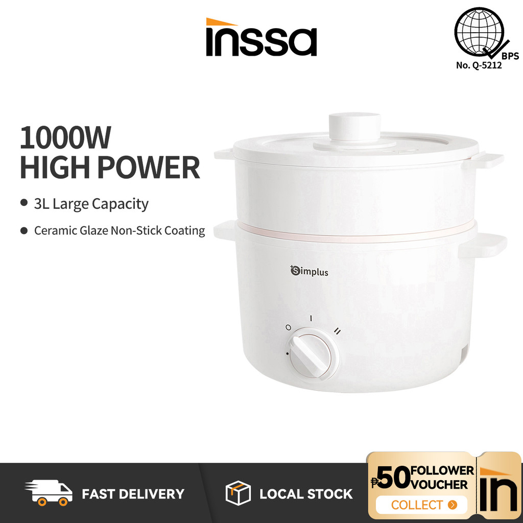 Inssa x Simplus Electric Cooker 3L Multifunctional Electric Cooker with ...