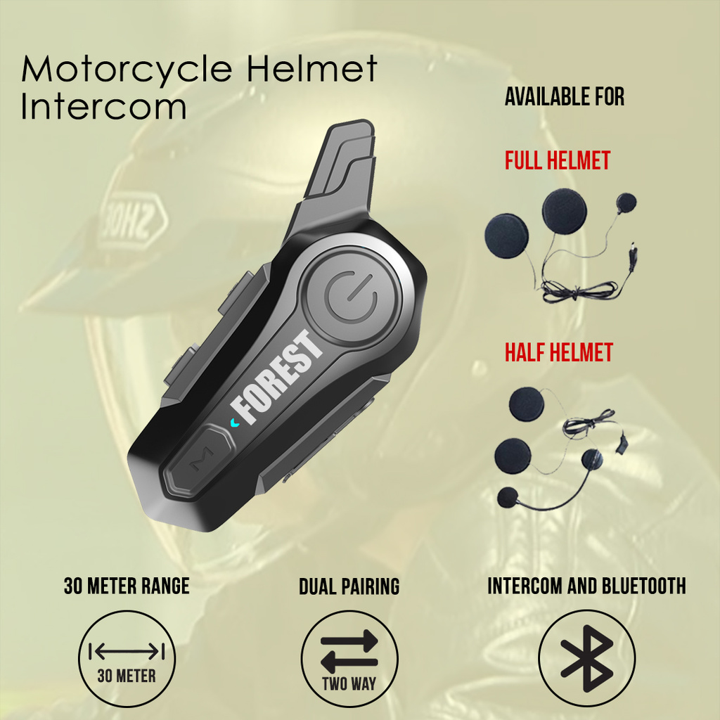 Forest Intercom Upgraded Helmet Intercom Motorcycle Wireless Helmet ...