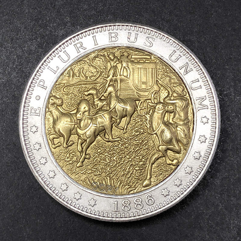 999 US 1886 Riding Hero Two tone Stray Coin Gold Silver Cowboy ...