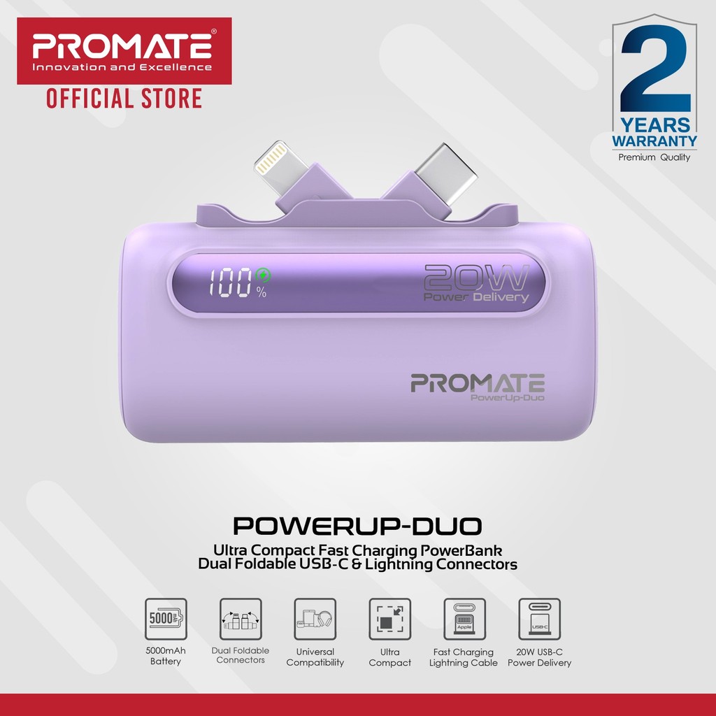 Promate PowerUp-Duo Ultra Compact Fast Charging Powerbank Dual Foldable ...