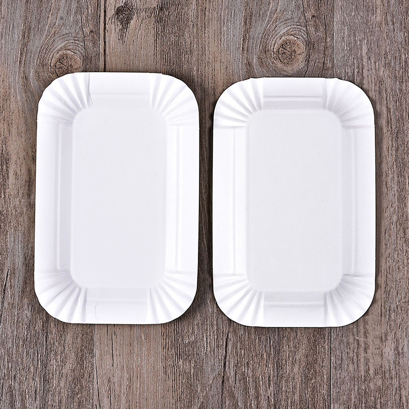 50pcs 16x10.5cm Disposable Rectangular Cake Tray White Paper Plate ...
