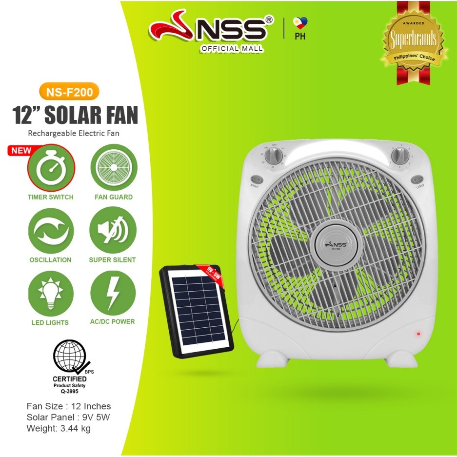 NSS 12 Inch Solar Fan Rechargeable LED Light Solar Electric Fan ...