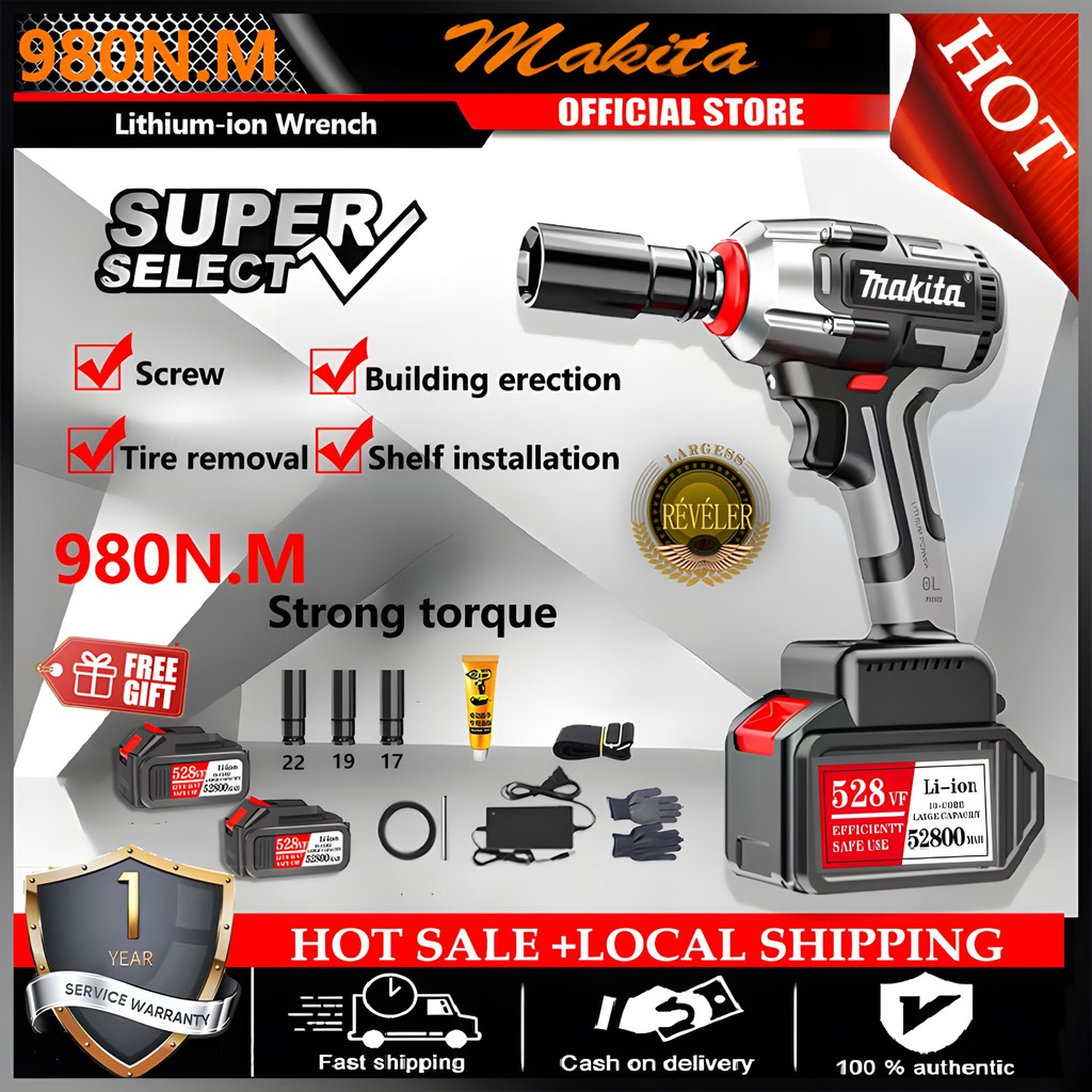 Makita Cordless Impact Wrench 980N.M 1/2 inch rotating high power 528VF ...