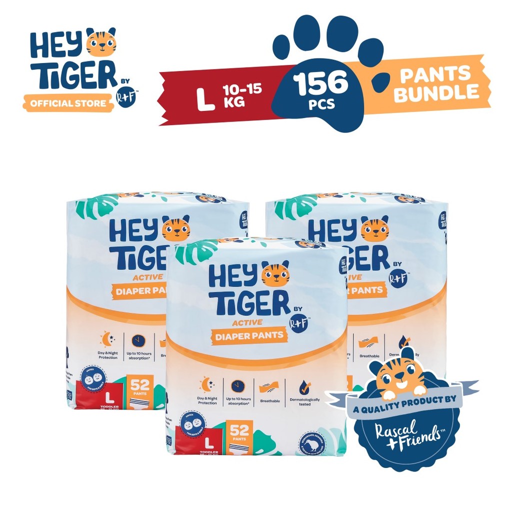 HEY TIGER Diaper Pants LARGE (10-15 kg) - Bundle Pack 156pcs (52pcs x 3 ...