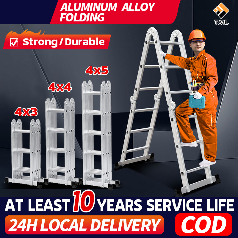 Folding Aluminium Ladder, Multi-Purpose Telescoping Ladder 12FT 16FT ...