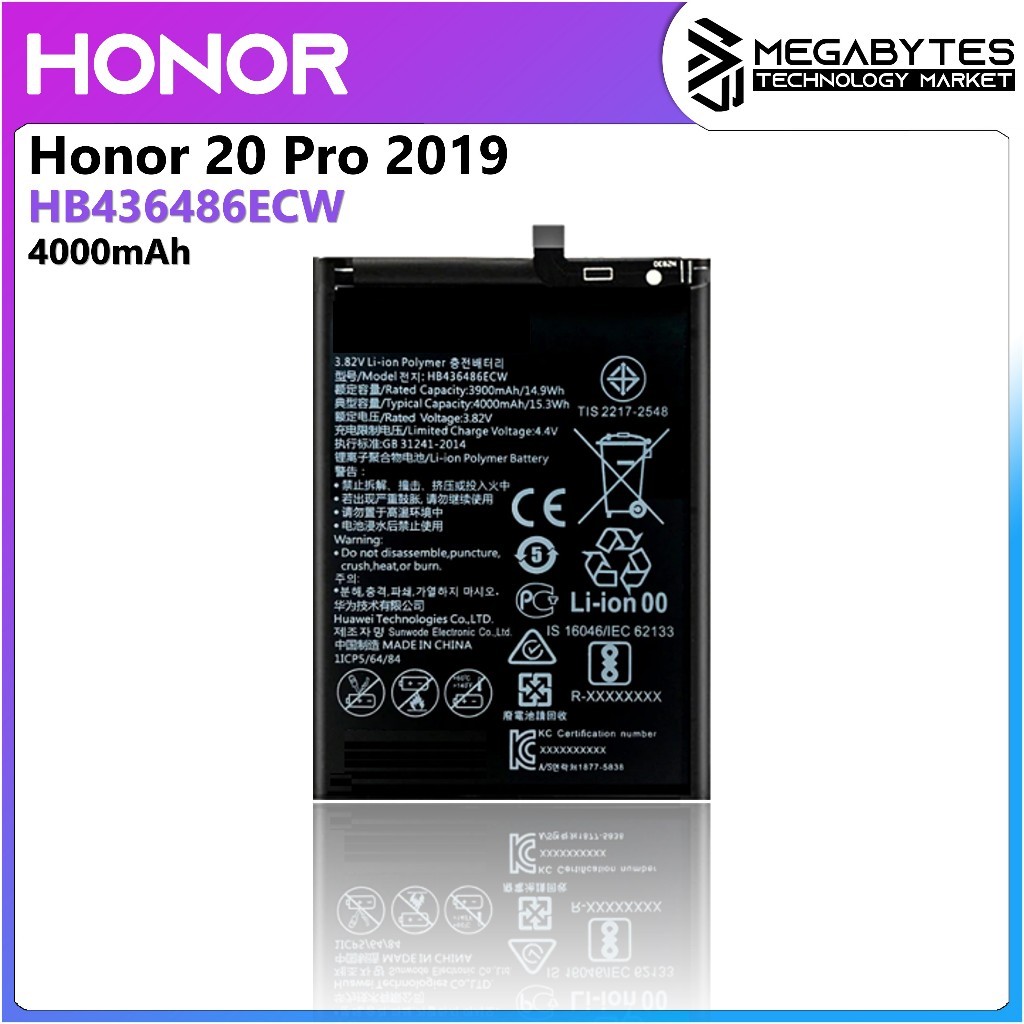 Megabytes Battery for Honor 20 Pro 2019 | YAL-AL10 YAL-L41 HB436486ECW ...
