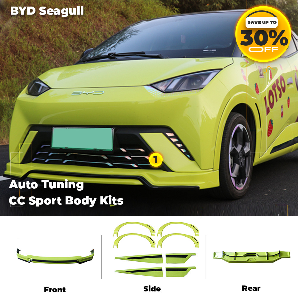⋛For BYD 2023 EV Seagull Body kit Tuning B Y D Front Bumper Lips Side ...