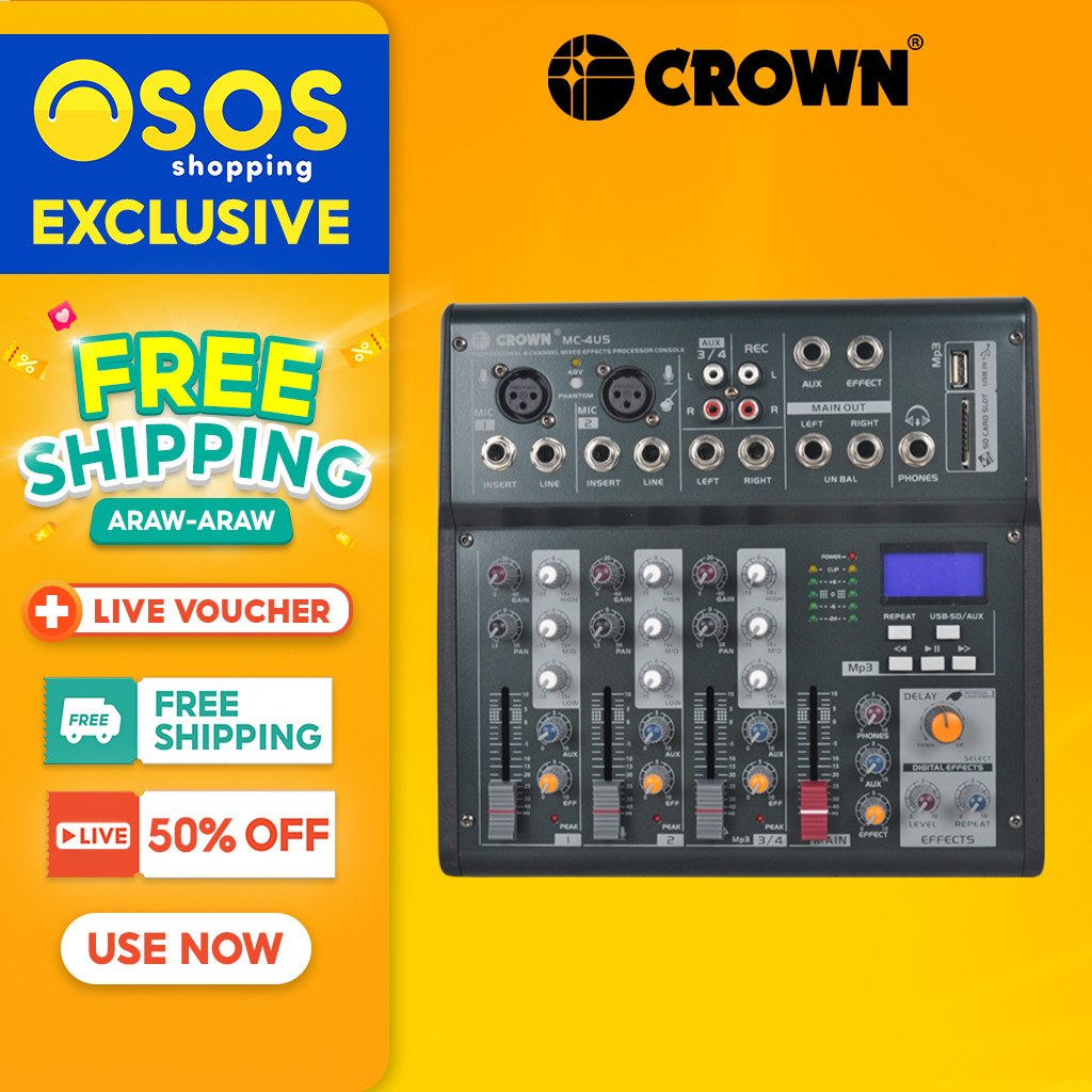CROWN ORIGINAL Professional Mixing Console Mixer 4 Channel Line Input ...