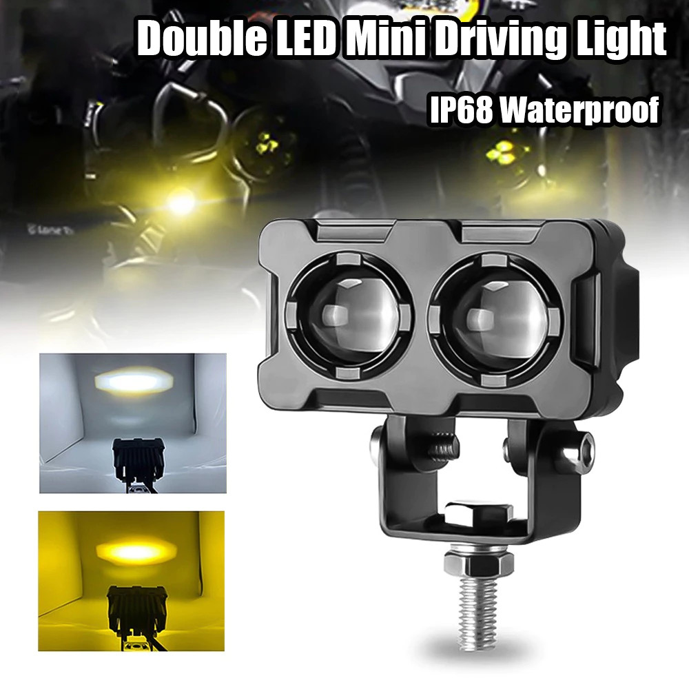 Double LED Mini Driving Light for Motorcycle Headlight Fog Lamp 2 Color ...