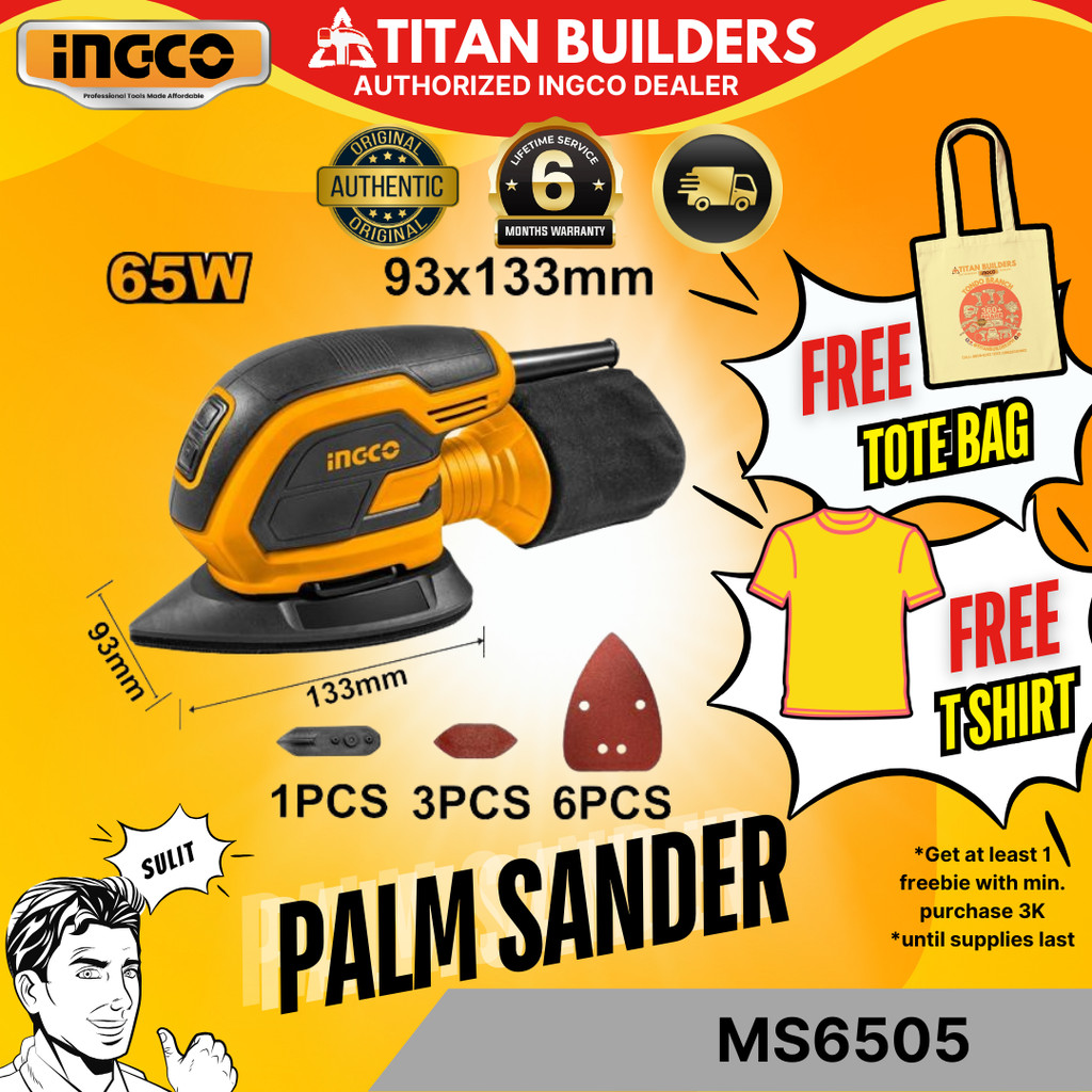 Ingco by Titan Palm Sander 65W 220-240V 11000rpm Includes 3 Finger ...