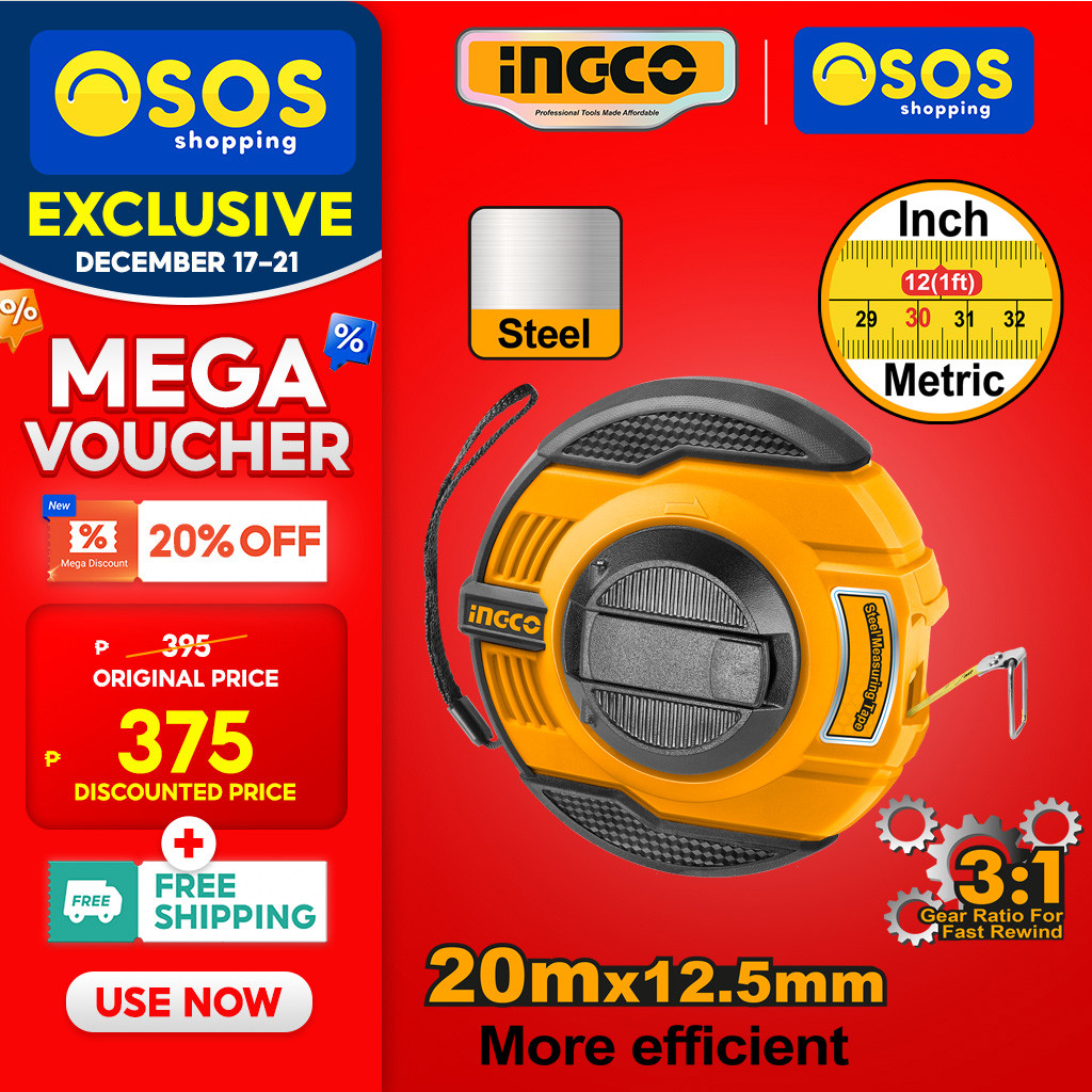 INGCO by OSOS Fast Rewind Steel Measuring Tape with Comfortable Rubber ...