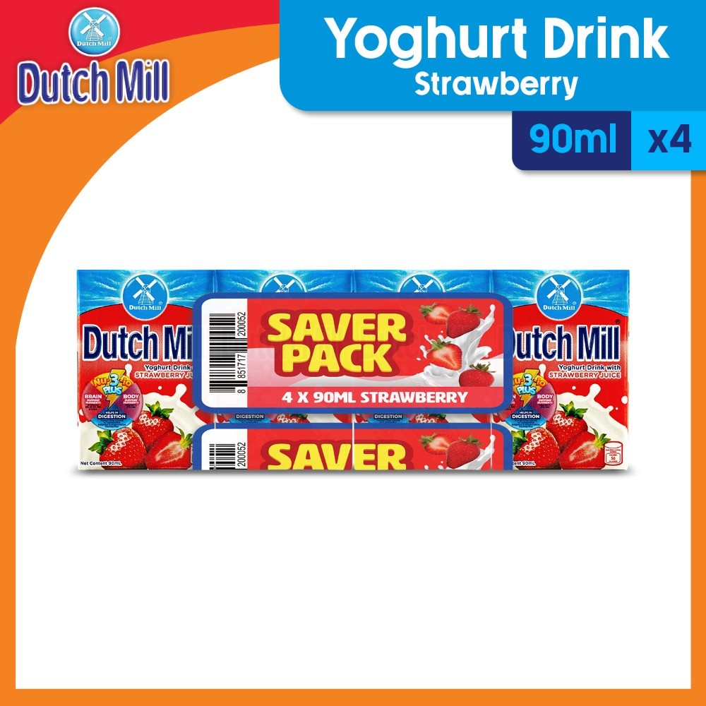 Dutch Mill UHT Yoghurt Drink Strawberry Saverspack 90ml x 4 brick | Shopee Philippines