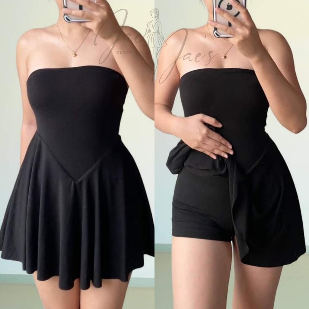 Seraphine Tube Mini Dress With Cycling Short Inner Ruffle Hem Strapless ...