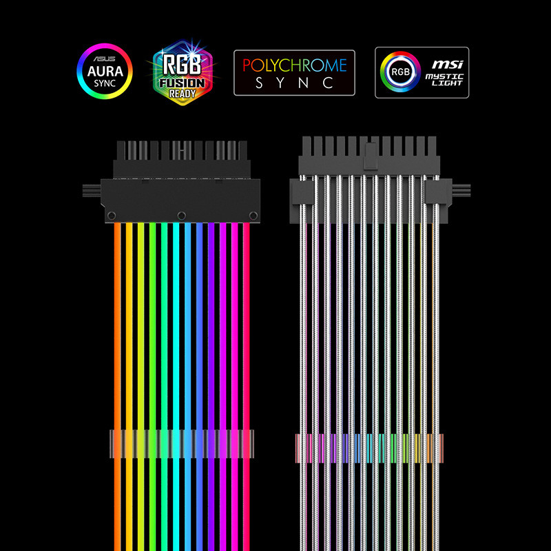 ARGB PSU Power Supply Extension Cable RGB ATX 24Pin PCIe GPU Dual ...