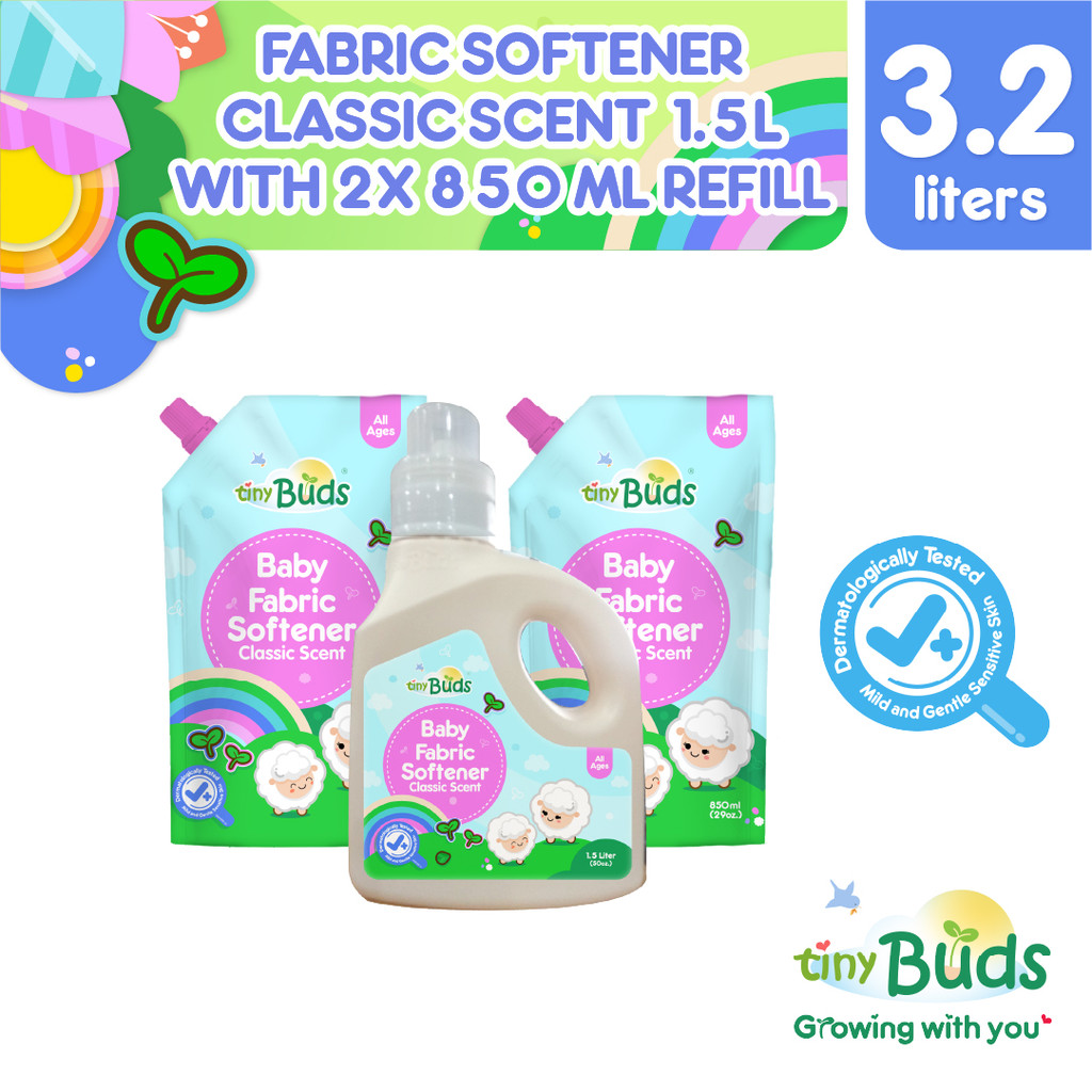 Tiny Buds Natural Baby Fabric Softener Set 1.5L Bottle with 2 850ml ...