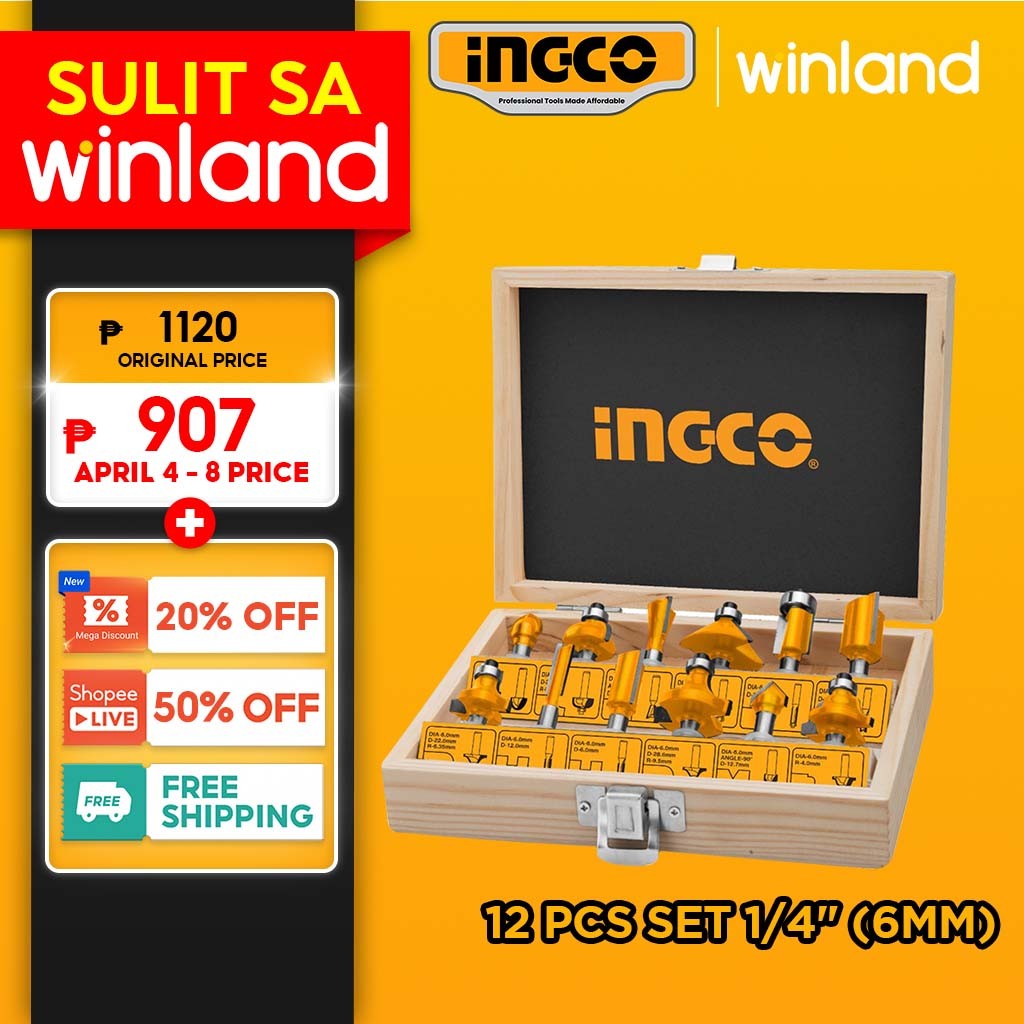 Ingco by Winland Router Bits SET 12PCS/SET 1/4" (6mm) AKRT12141 ING-HT ...