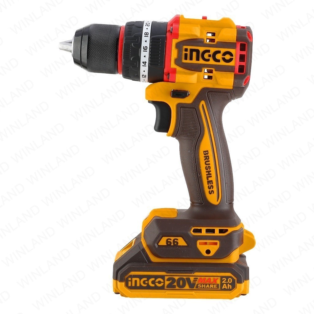 Ingco 20V Brushless Compact Impact Cordless Drill, 2-Speed Gear, LED ...