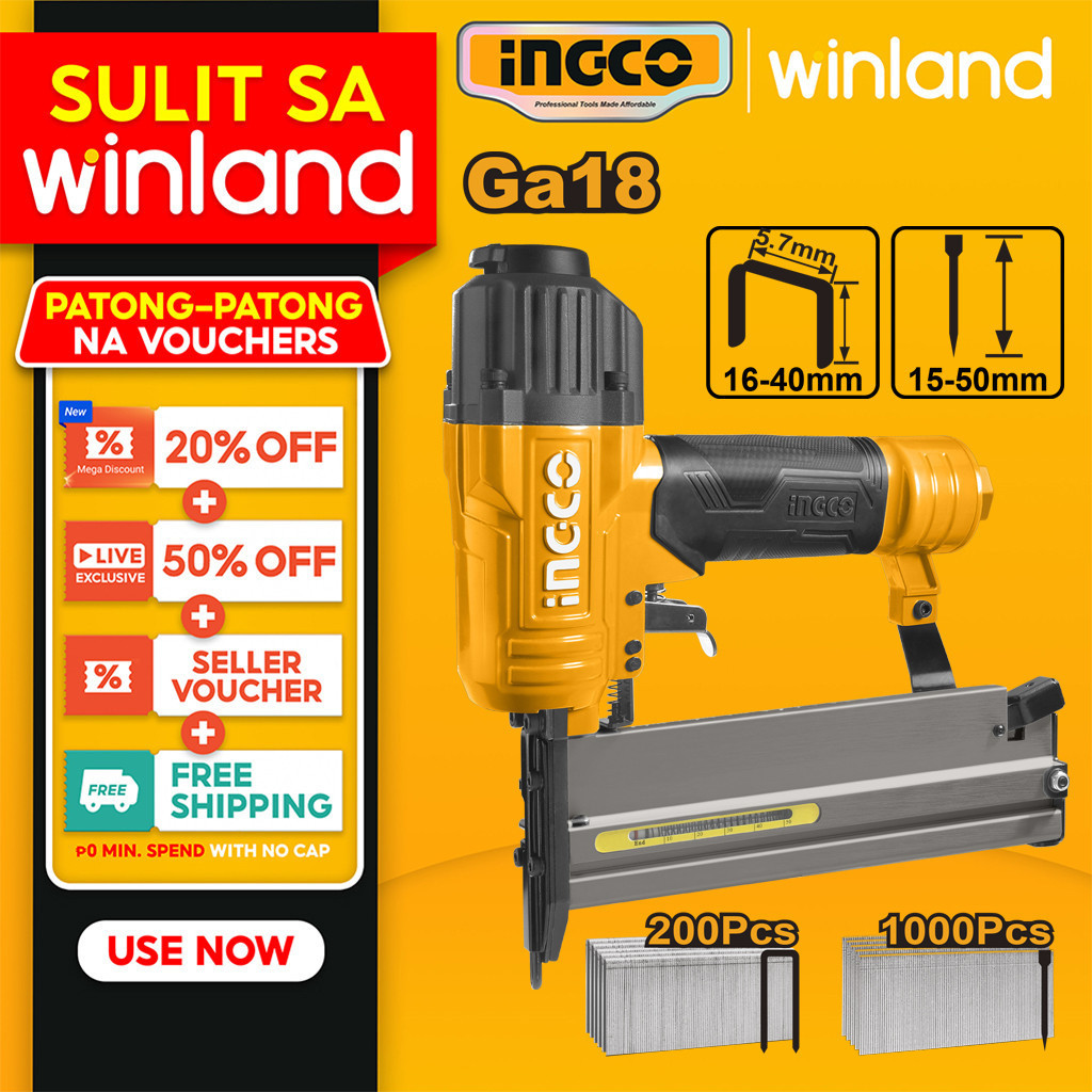 Ingco by Winland 2 in 1 Combo Air Brad Nailer Gun with 1200pcs ...