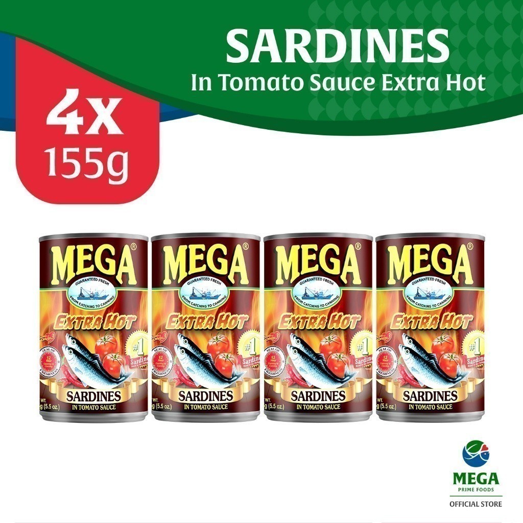 Mega Sardines In Tomato Sauce W/ Chili Extra Hot 155G By 4'S | Shopee ...