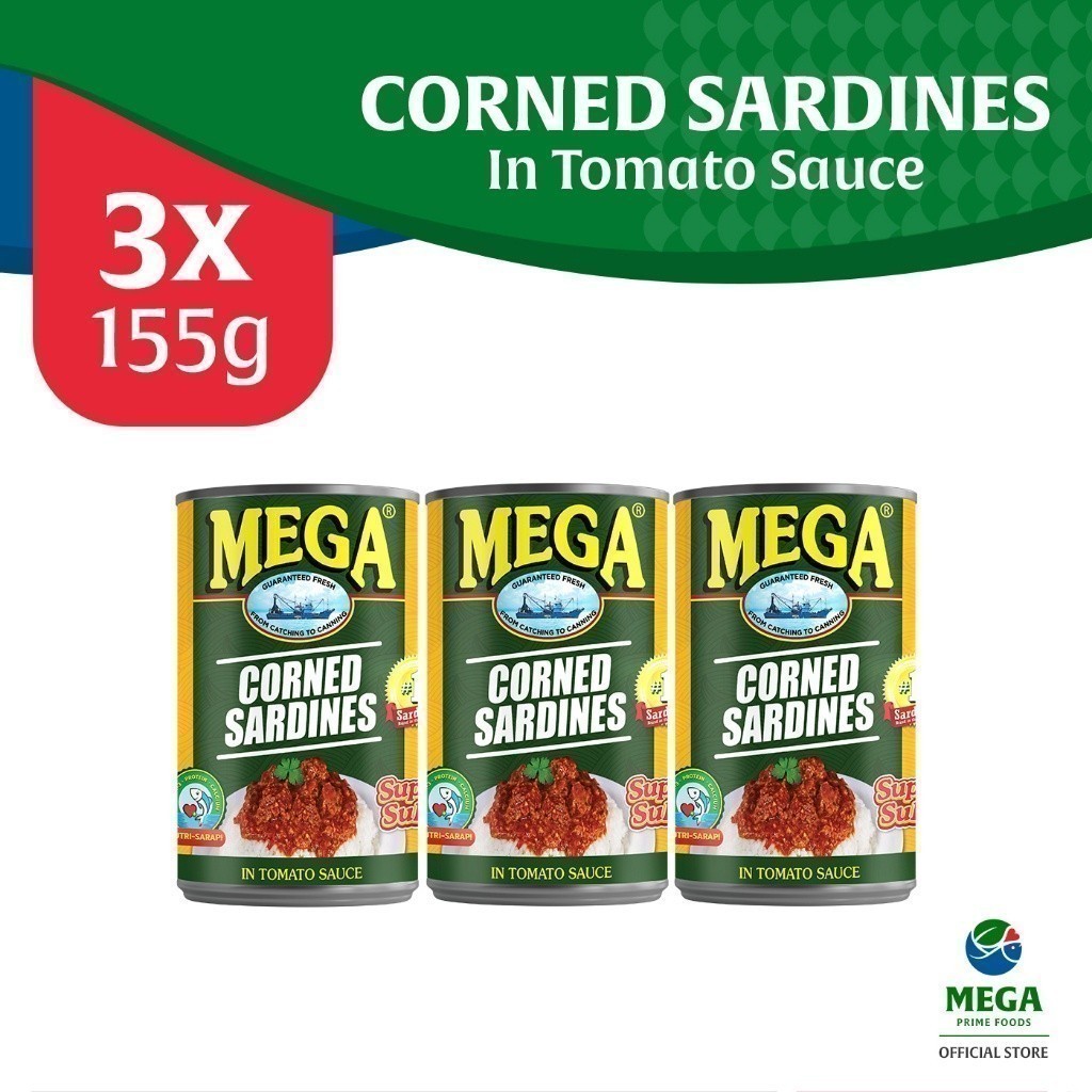 Mega Corned Sardines In Tomato Sauce 155G By 3'S | Shopee Philippines