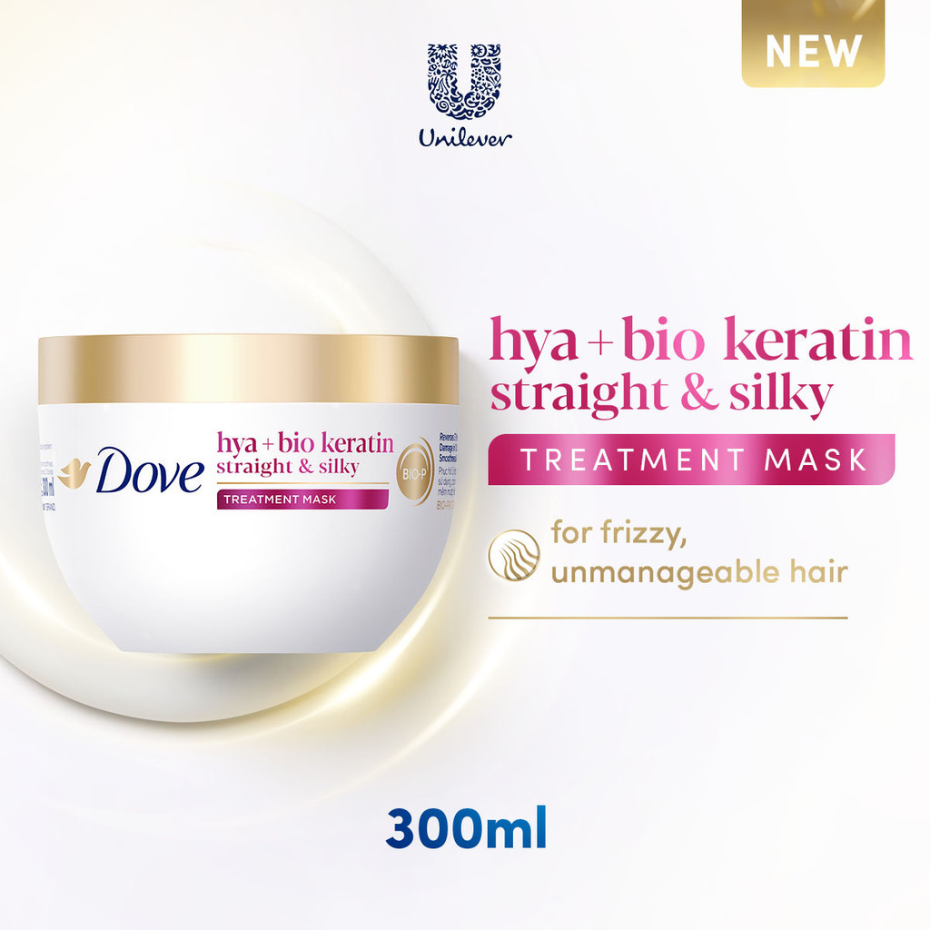 Dove Hya+Bio Keratin Straight & Silky Treatment Mask 300ml for Frizzy ...