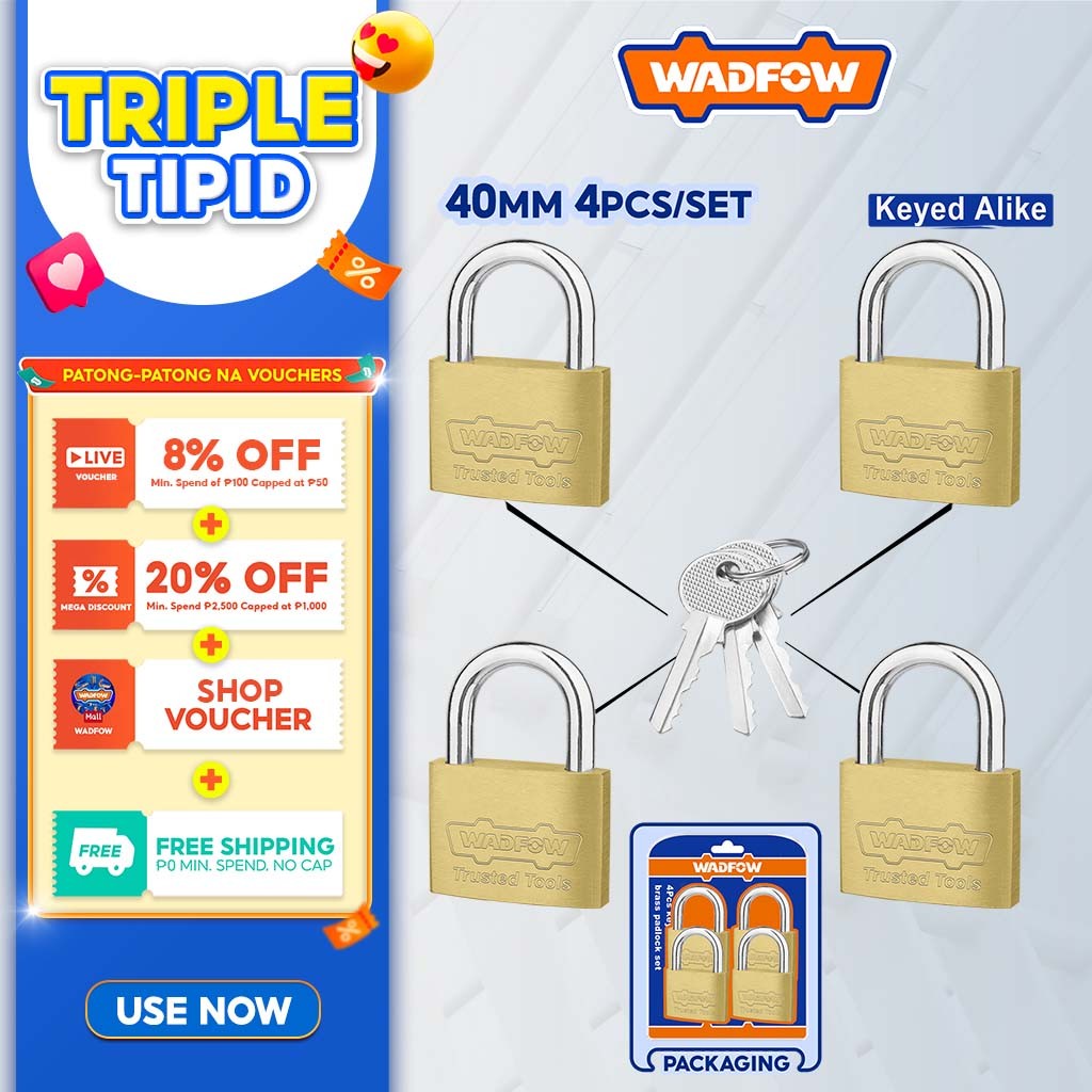 Wadfow WPDT444 4PCS/Set 40mm Heavy Duty Key-Alike Brass Padlock Padlock ...
