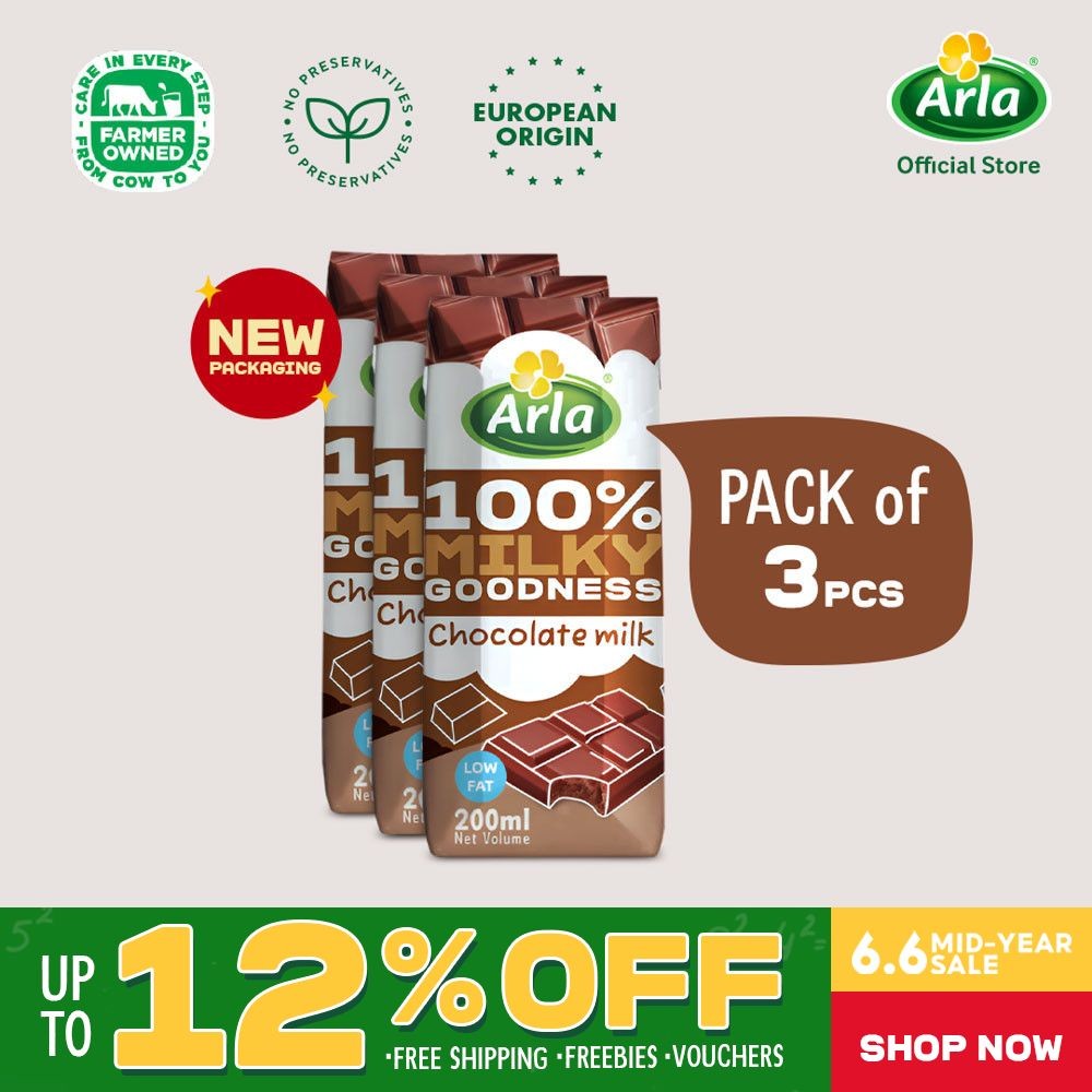 Arla Chocolate Milk 200ml 3-Pack (Expiry Date: July 17, 2025) | Shopee ...