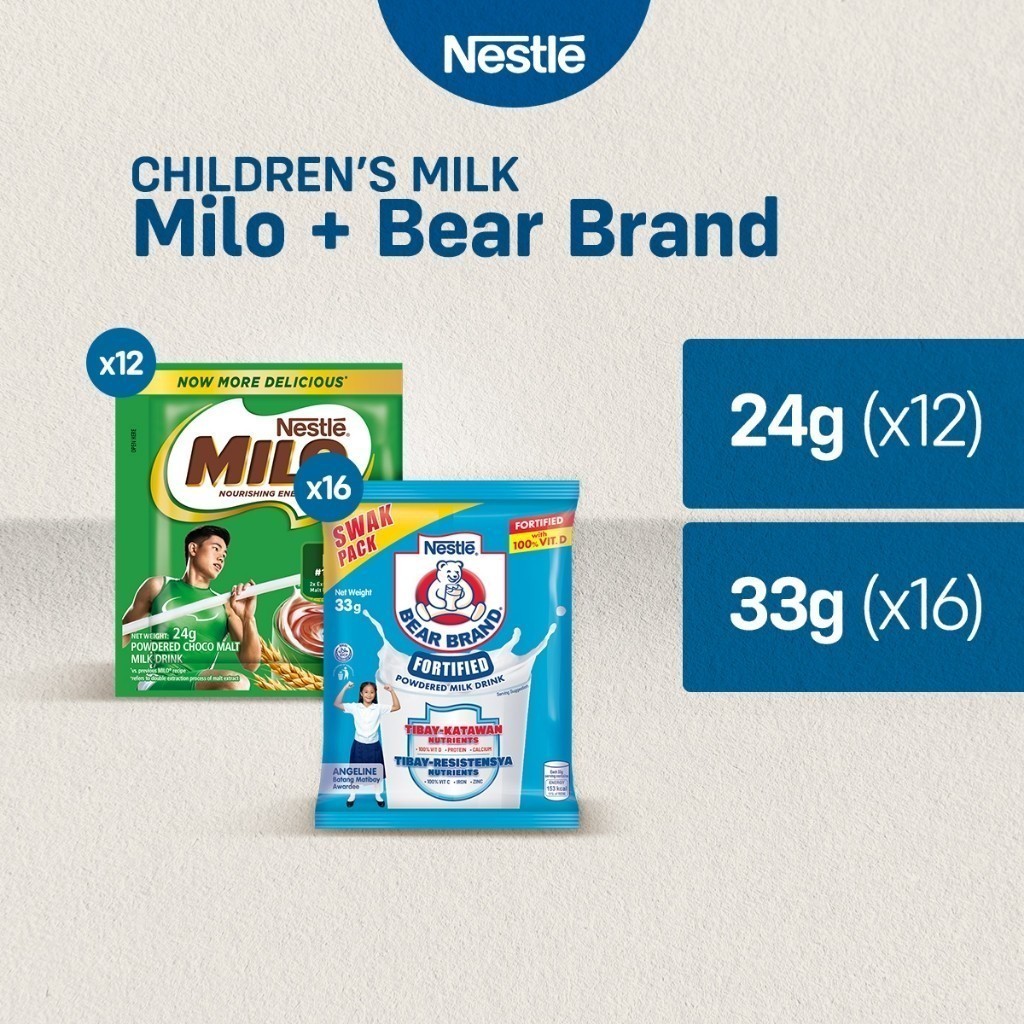 Milo Choco Powdered Milk Drink (24g x 12) + Bear Brand Powdered Milk ...