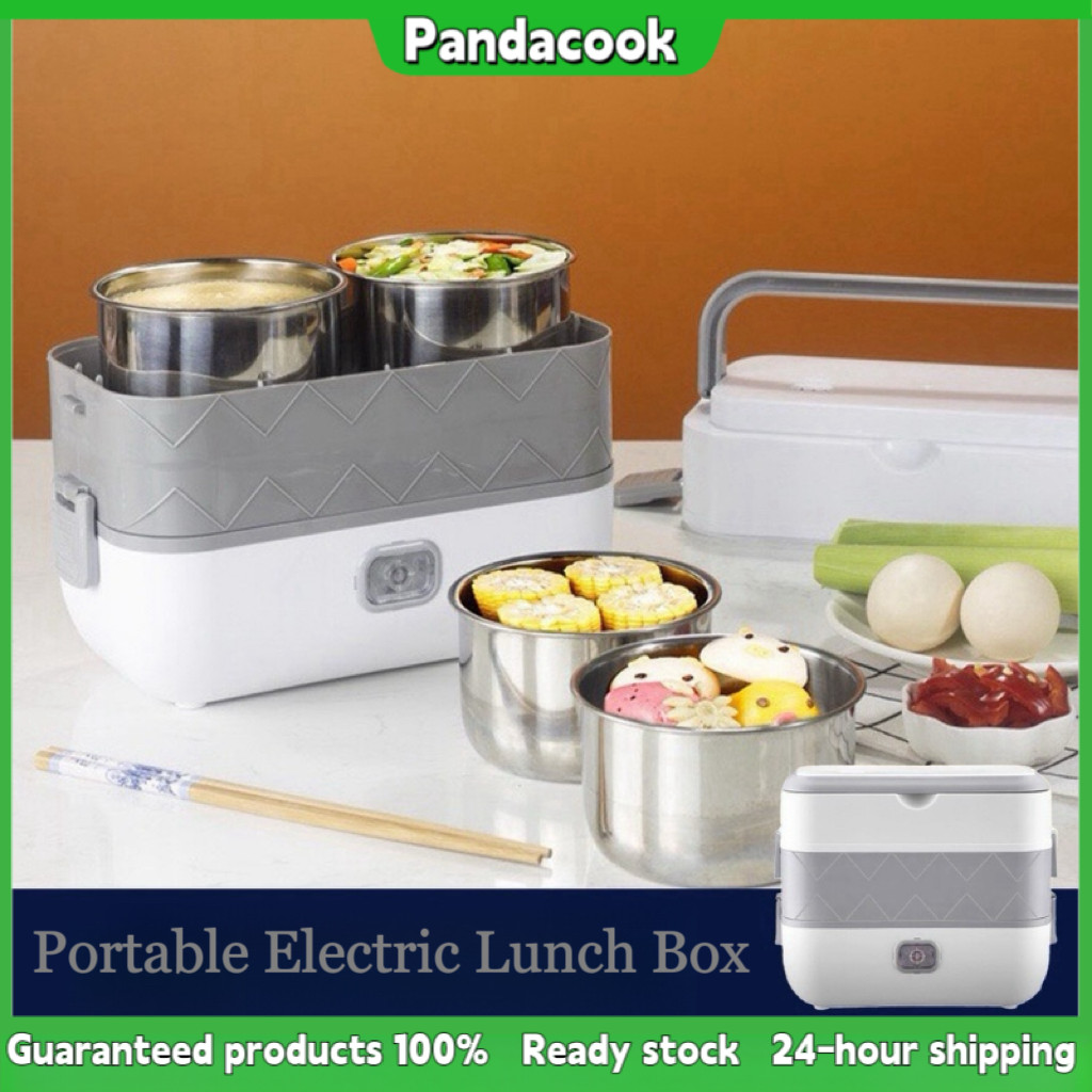 Pandacook Portable Electric Lunch Box Double Layer Stainless Electric Lunch Box Steam Heating ...