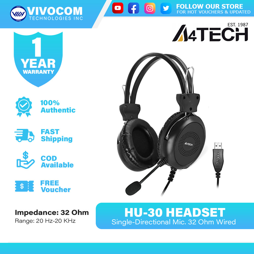 A4TECH HU-30 ComfortFit Stereo USB Headset | Shopee Philippines