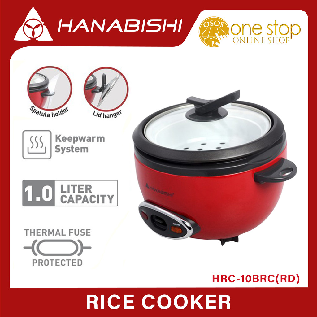 Hanabishi Original Rice Cooker 1L serves 5 persons Glass Cover Teflon ...