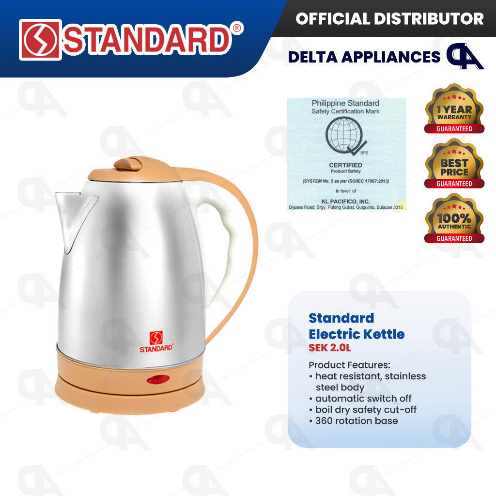 Standard Electric Kettle Stainless Steel Body 2.0L Original w/ 1 Year ...