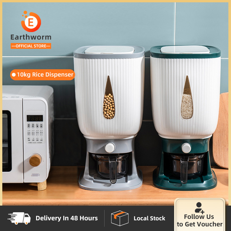 Earthworm Rice Dispenser 10kg Grain Storage Container with Measuring ...