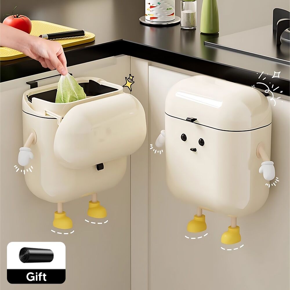 9L/12L Cute Wall-mounted Kitchen trash can Hanging trash can with Lid ...