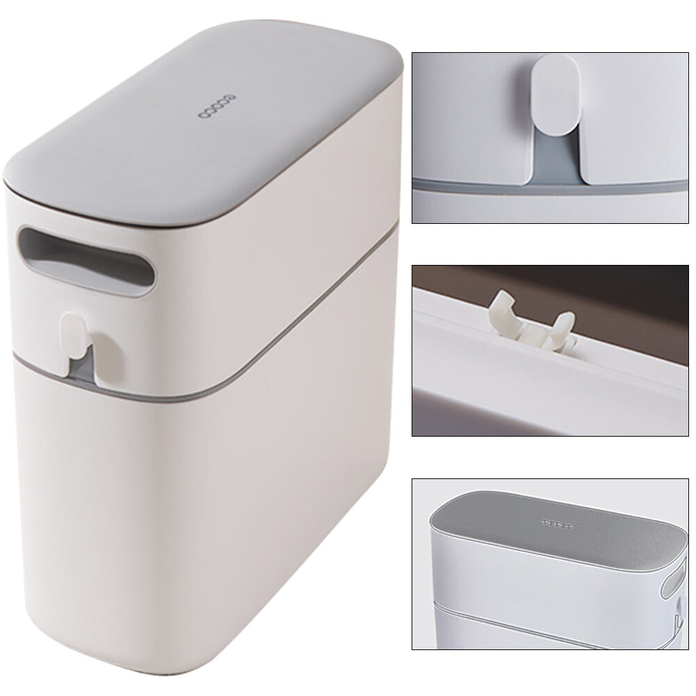 Plastic Waste Bin Narrow Rubbish Can with Press Type Lid Garbage ...