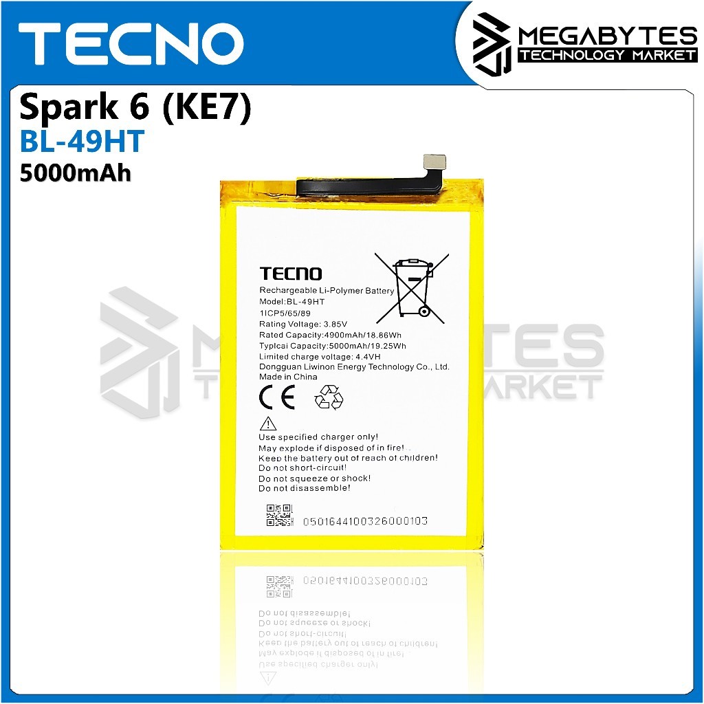 Megabytes Battery for Tecno Spark 6 | KE7 BL-49HT | Shopee Philippines