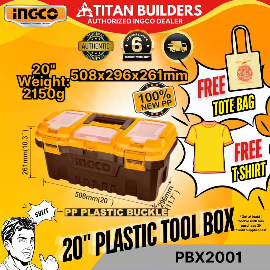 Ingco by Titan 20" Plastic Tool Box with 3 Storage Areas - Heavy Duty ...