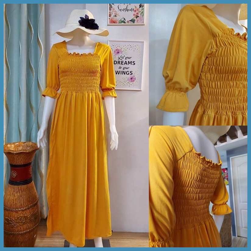 Anna`wl;Puffsleeve`SR&Smocking;RX`Maxi&Dress | Shopee Philippines
