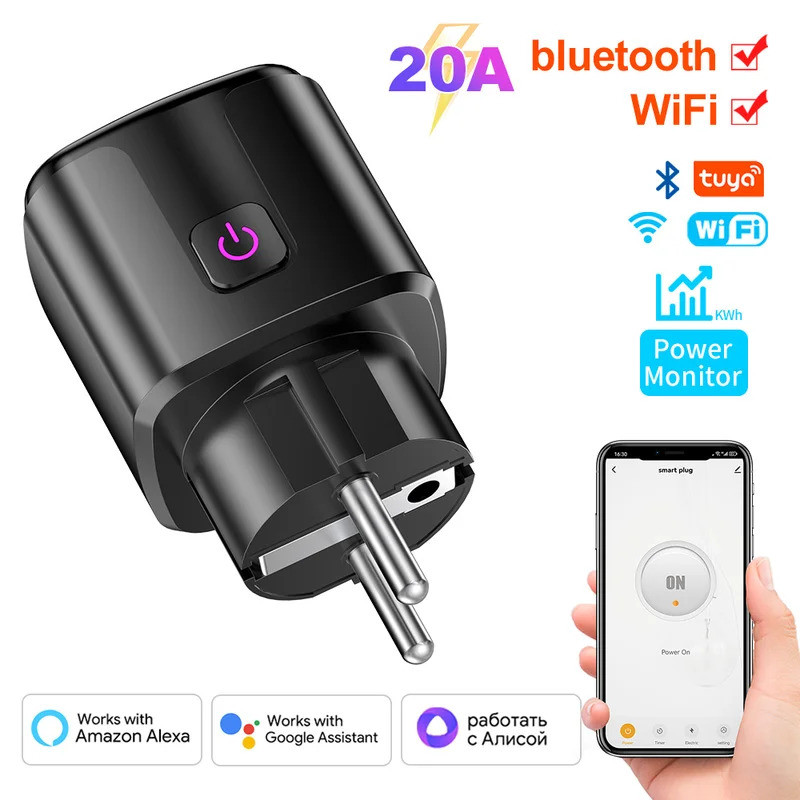 Tuya WiFi+bluetooth Smart Plug 20A EU Smart Socket With Power ...