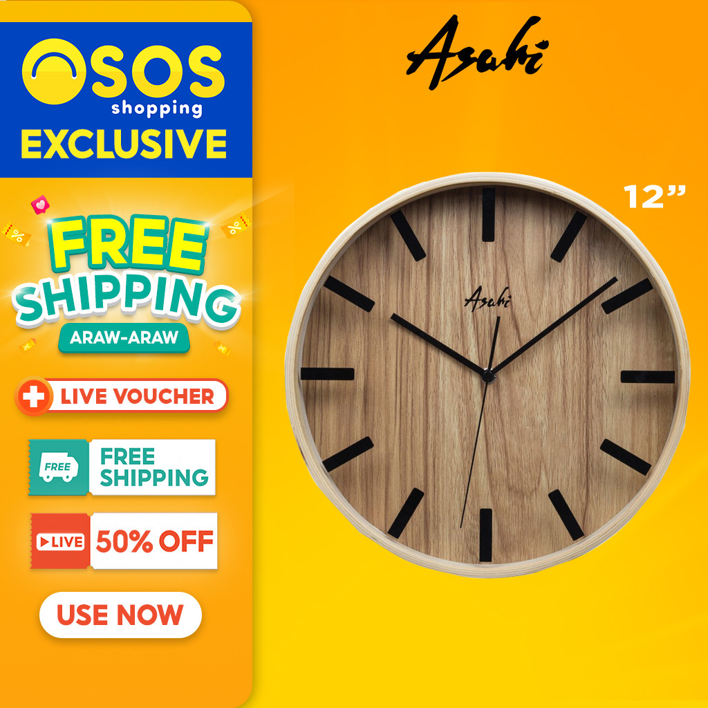 Asahi Original 12 Inches Round Wall Clock Wooden Frame W-7009 •OSOS ...