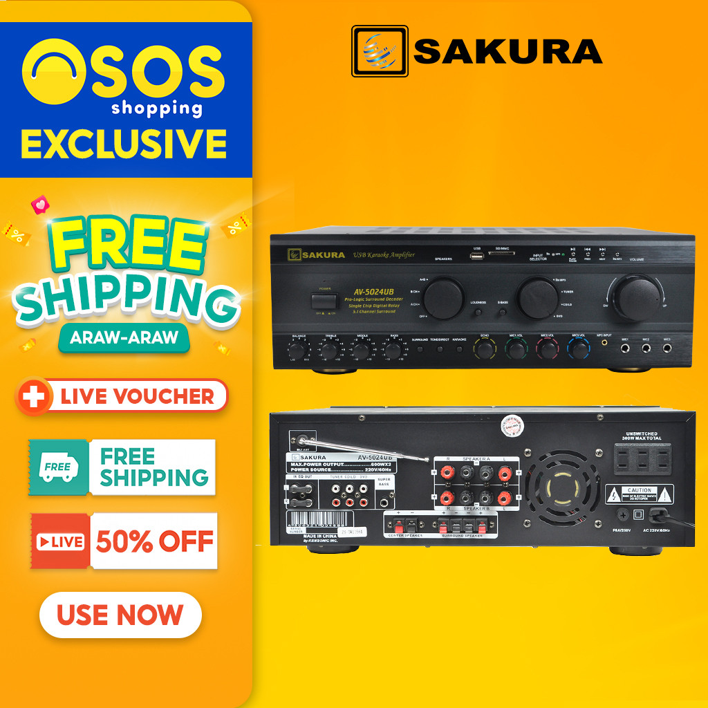 SAKURA ORIGINAL Karaoke Amplifier 600W X 2 Karaoke USB/SD Bluetooth Amplifier AV-5024UB •OSOS ...