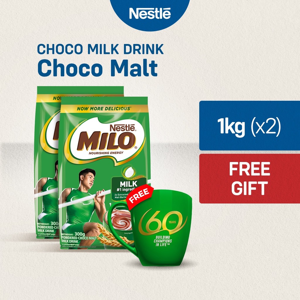 [FREE MUG] Milo Powdered Choco Malt Drink 1kg - Pack of 2 with FREE ...