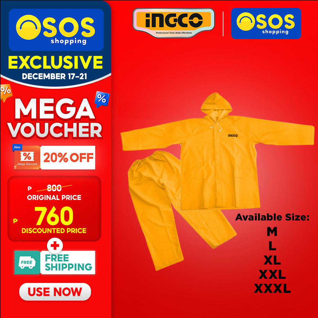 INGCO by OSOS Industrial Rain Coat Suit Set w/ Zipper & Pocket 100% NEW ...