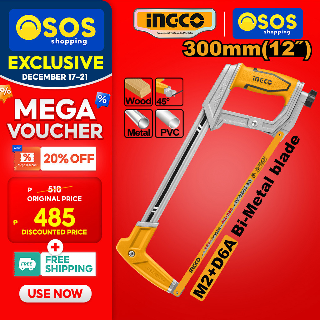 INGCO by OSOS SUPER Heavy Duty Hacksaw Frame 12" 300mm HHF3088 | Shopee ...